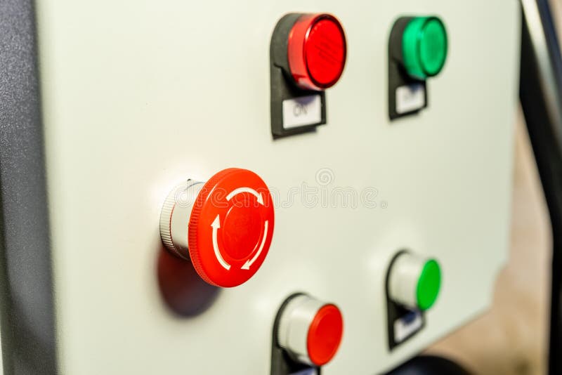Red Emergency Reset Button on Electric Control Box Stock Image - Image ...
