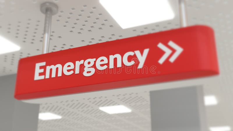 Red Emergency Sign in a Brightly Lit Hallway. 3d Rendering Concept of ...