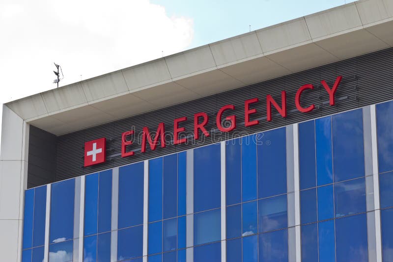 Red Emergency Sign at a Hospital Stock Photo - Image of firstaid ...