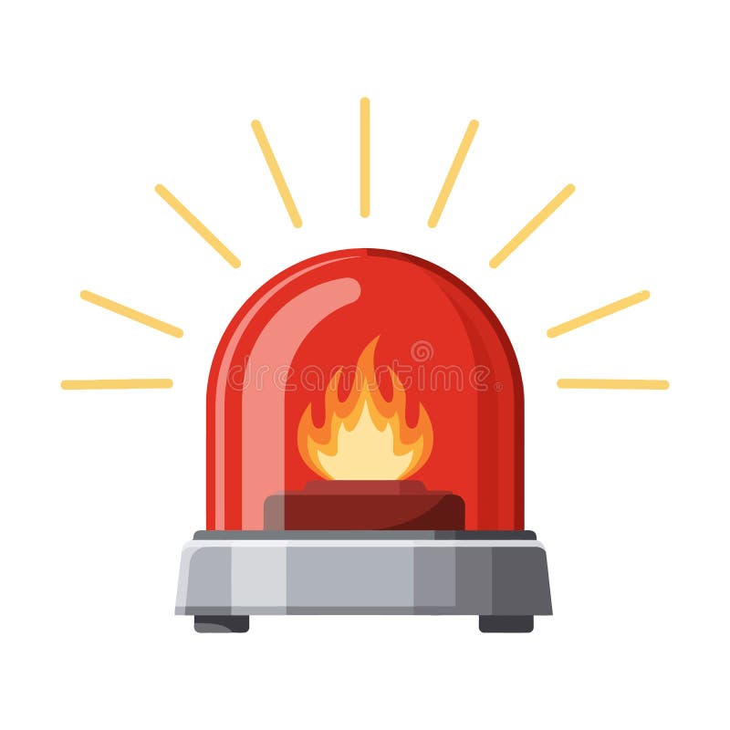 Red Emergency Siren Light Flashing Vector Illustration with Flames and ...