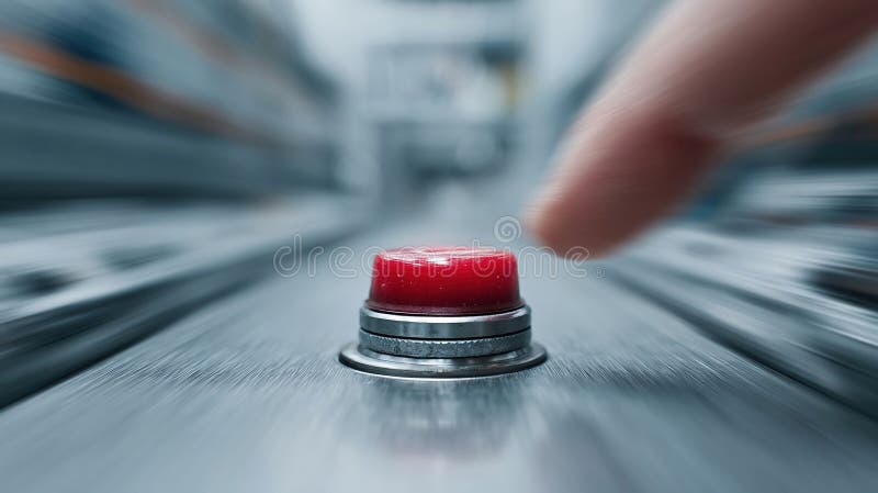 Red Emergency Stop Button Being Pressed. Stock Image - Image of white ...