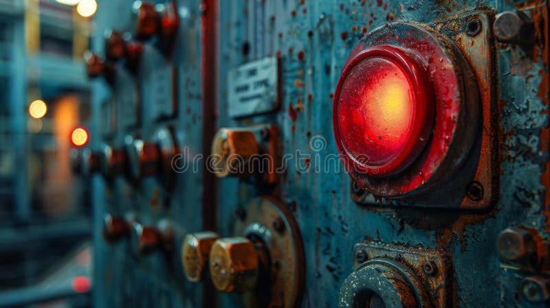 Red Emergency Stop Button on Industrial Control Panel Stock Photo ...