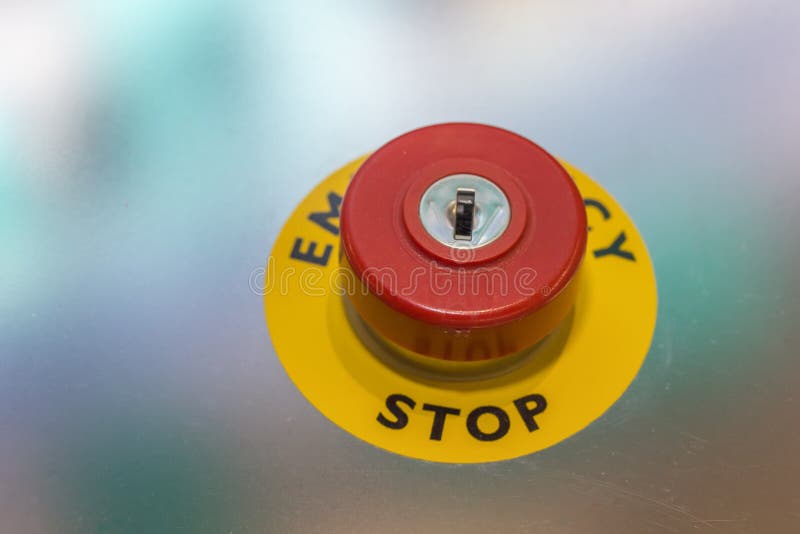 Red Emergency Stop Button on Machine for Safety Stock Photo - Image of ...