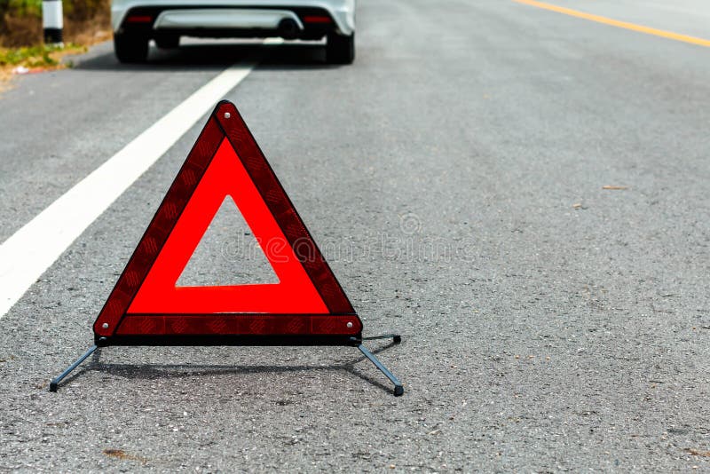 Red Emergency Stop Sign on the Road. Stock Photo - Image of broken ...