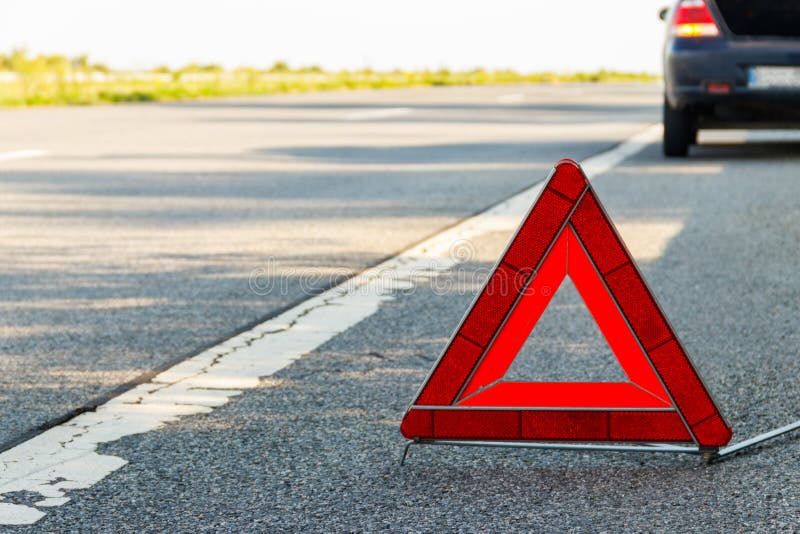Red Emergency Stop Sign Red Triangle Warning Sign and Broken Car on ...