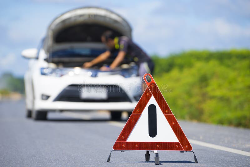 Red Emergency Stop Sign and White Car after Accident on the Road Stock ...