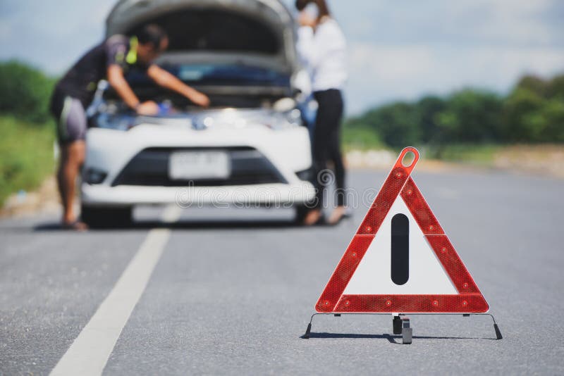 Red Emergency Stop Sign and White Car after Accident on the Road Stock ...