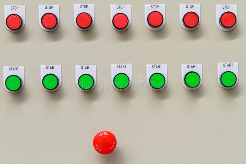 Red Emergency and Stop Switch with Green Start Buttons Stock Image ...