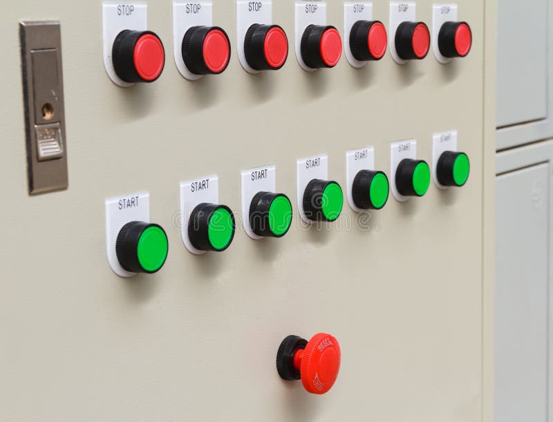 Red Emergency and Stop Switch with Green Start Buttons Stock Image ...