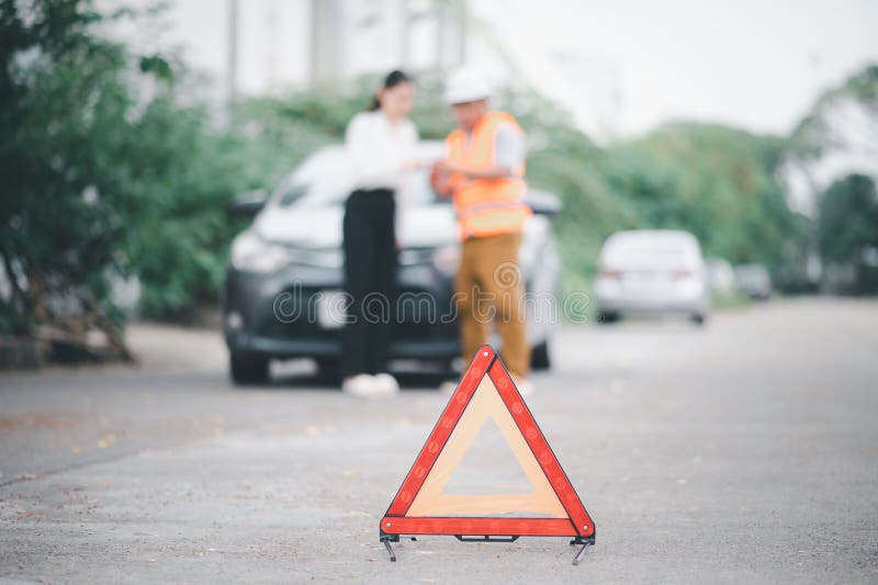 Red Emergency Triangle on the Road Indicates that There is an Accident ...