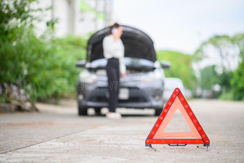 Red Emergency Triangle on the Road Indicates that There is an Accident ...