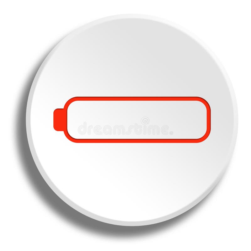 Red Empty Battery in Round White Button with Shadow Stock Illustration ...