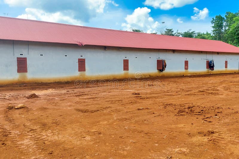Red Empty Land in Front of a White School Building Stock Photo - Image ...