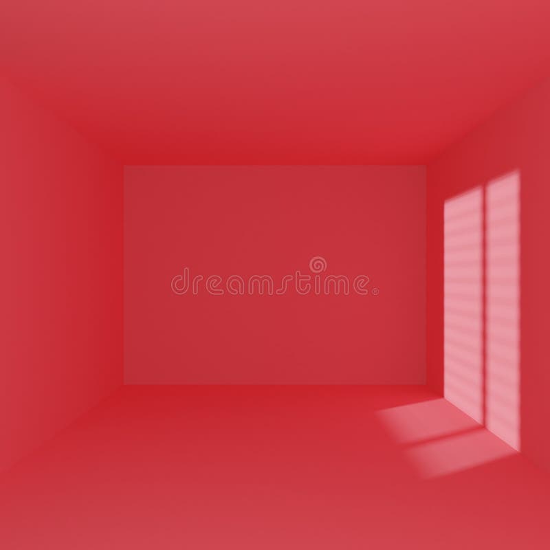 Red Empty Room with Window Shadow, 3D Rendering Stock Illustration ...