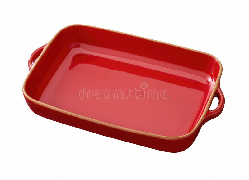 Red Enamel Ceramic Baking Dish Isolated on White Stock Photo - Image of ...