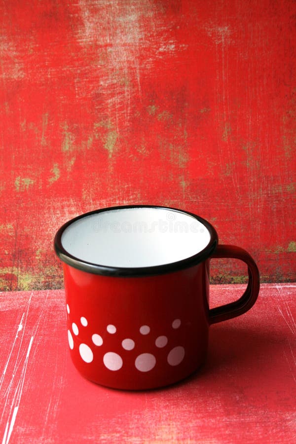 Red enamel cup stock image. Image of dots, colour, teapot - 3498541