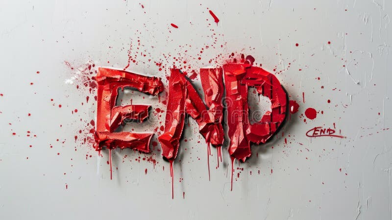 Red END Graffiti with Splatters on Textured Wall Stock Image - Image of ...