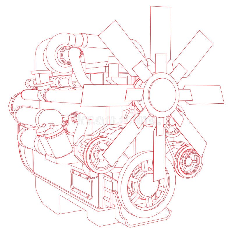 Engine Line Drawing Blueprint Stock Vector - Illustration of engine ...