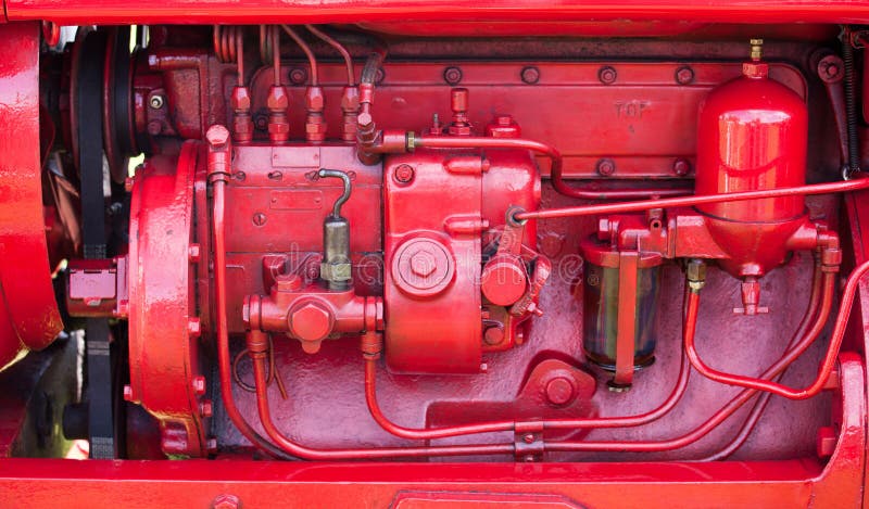 Red engine on old tractor stock image. Image of motor - 15716187