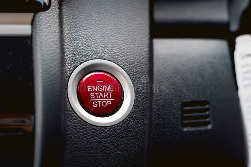 Red Engine Start Stop Button in Modern Vehicles Stock Image - Image of ...