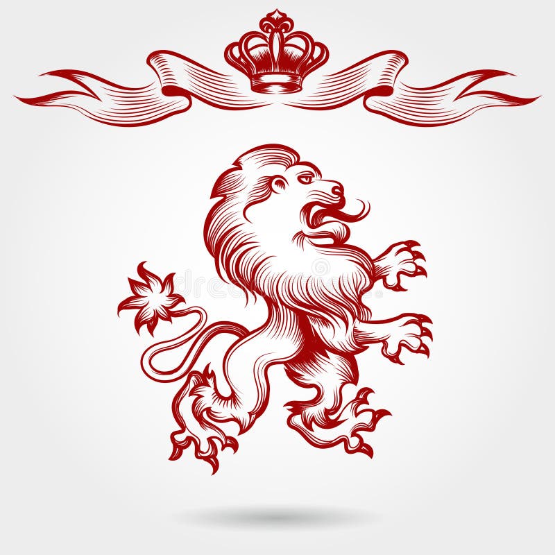 Red Engraving Lion and Crown Sketch Stock Vector - Illustration of ...