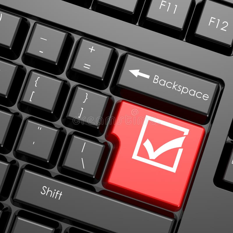 Red Enter Button with Check Mark on Black Keyboard Stock Illustration ...