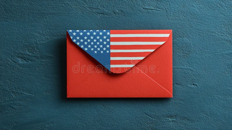 Red Envelope with American Flag Design on Dark Blue Background Stock ...