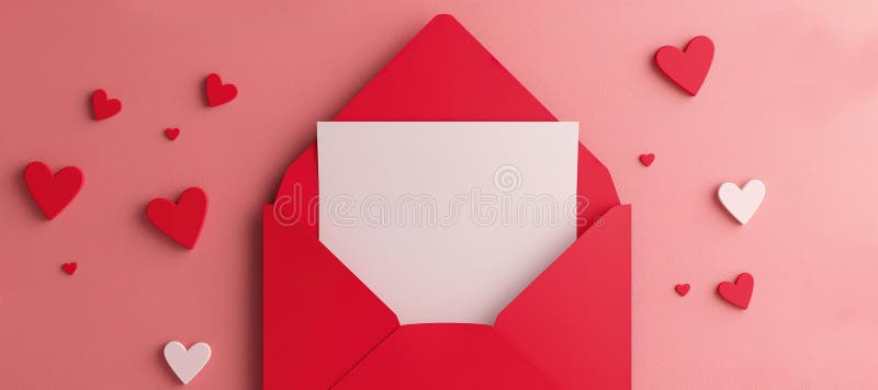 Red Envelope with Blank White Note Paper Surrounded by Love Icons ...