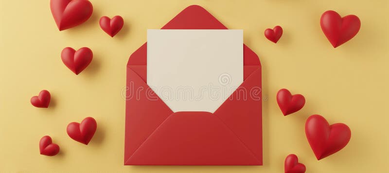 Red Envelope with Blank White Note Paper Surrounded by Love Icons ...