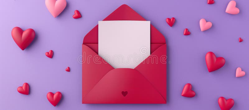 Red Envelope with Blank White Note Paper Surrounded by Love Icons ...