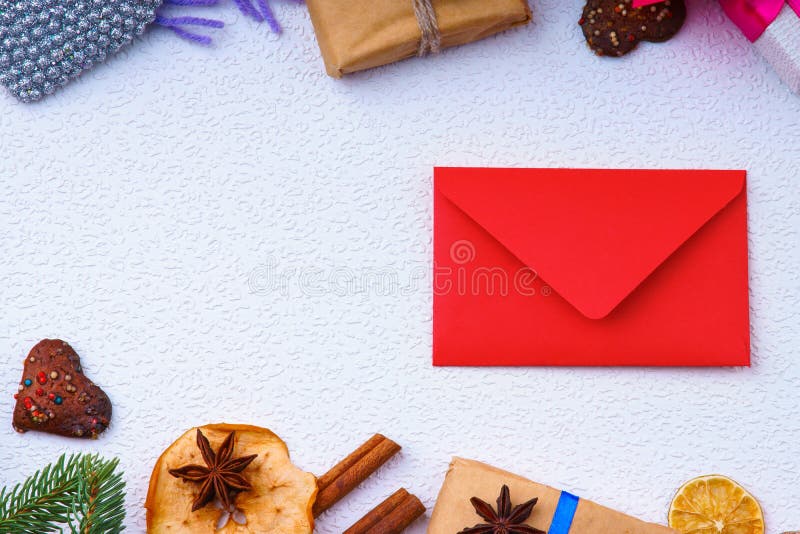 Red Envelope, Christmas Gift Box, Cookies and Dried Fruits Stock Image ...