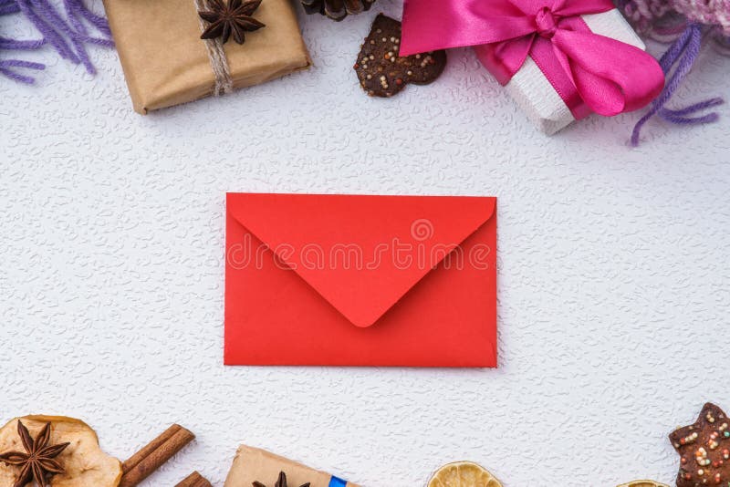 Red Envelope, Christmas Gift Box, Cookies and Dried Fruits Stock Image ...