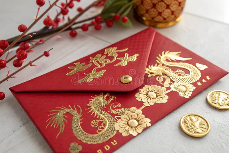 Red Envelope with Golden Patterns for Chinese New Year Stock ...