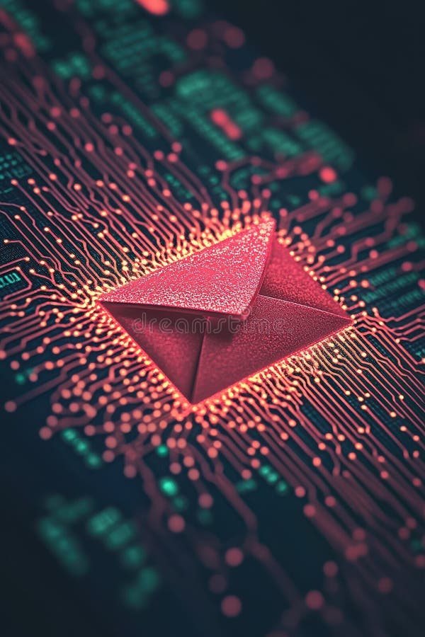 Red Envelope Icon on Glowing Circuit Board for Cybersecurity Awareness ...