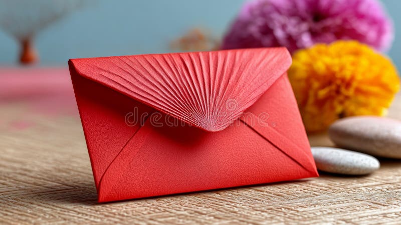 A Red Envelope with an Intricate, Fan-like Embossed Pattern on Its Flap ...