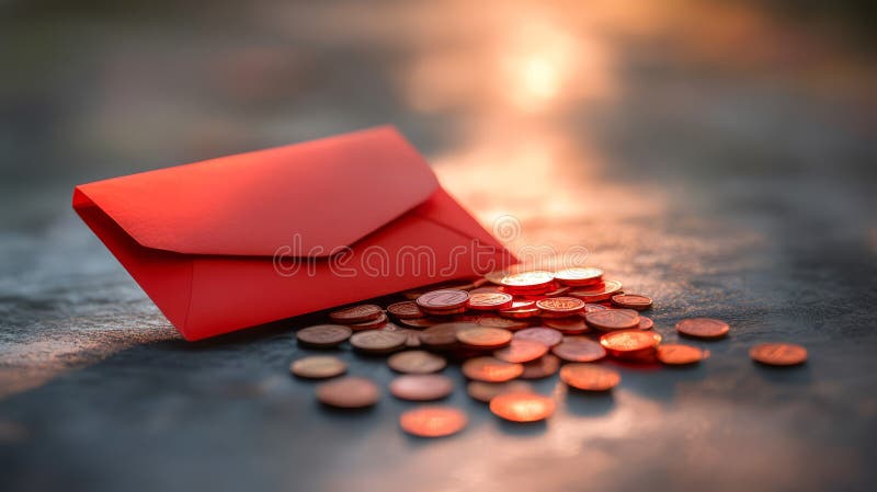 Red Envelope Overflowing with Coins Symbolizes Business Prosperity on a ...