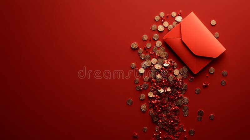 Red Envelope Overflowing with Coins Symbolizes Prosperity on Plain ...