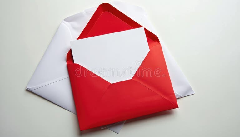 Red Envelope Placed on Stack White Envelopes. Blank White Card Inside ...