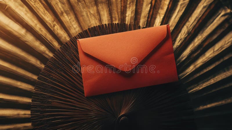 Red Envelope Rests upon a Closed Folding Fan Stock Illustration ...