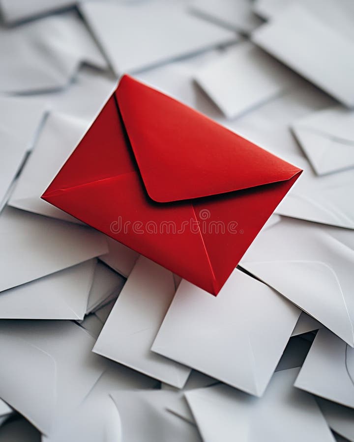A Red Envelope on Top of a Stack of White Envelopes in an Organized ...
