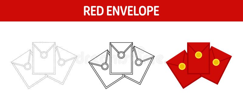 Red Envelope Tracing and Coloring Worksheet for Kids Stock Vector ...