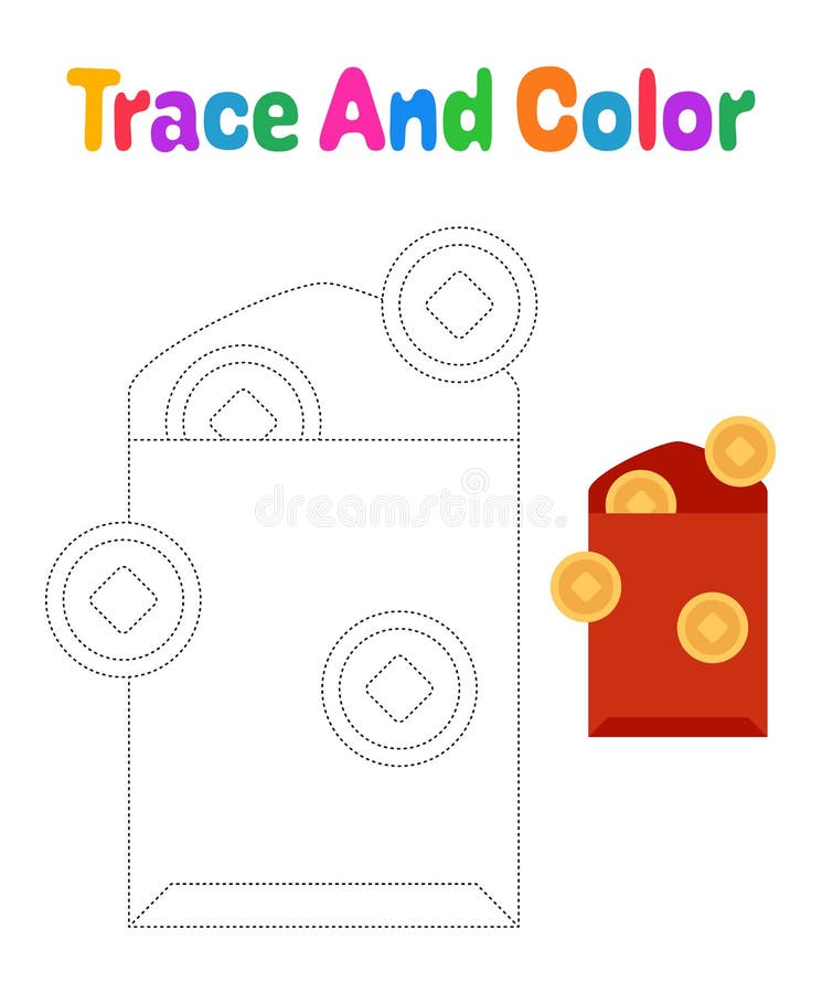 Red Envelope Tracing Worksheet for Kids Stock Vector - Illustration of ...