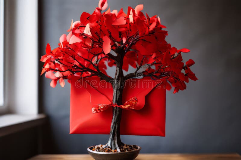 Red Envelope Tree Creating a Decorative Tree with Red Envelopes Stock ...