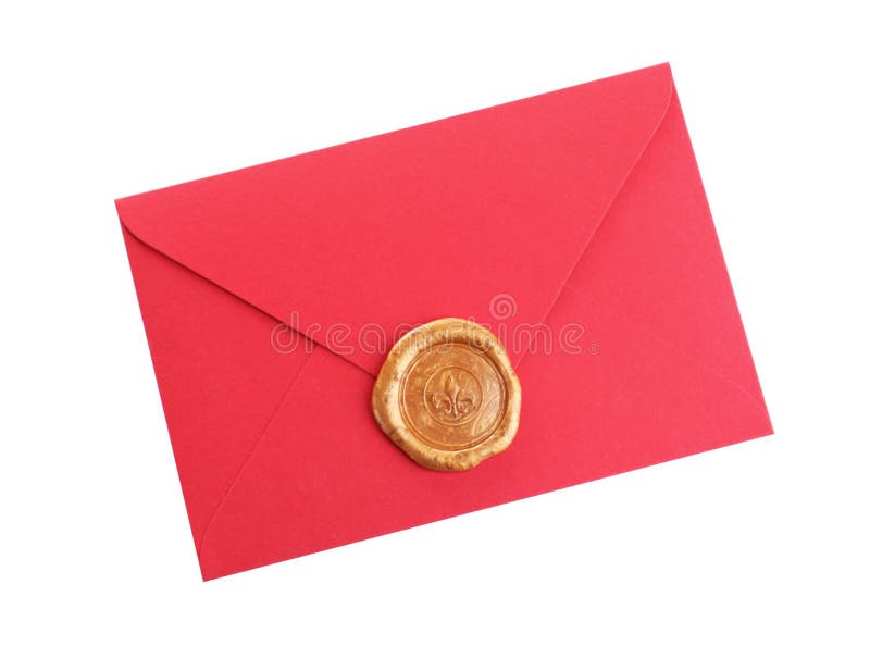 Red Envelope with Wax Seal Isolated on White, Top View Stock Photo ...