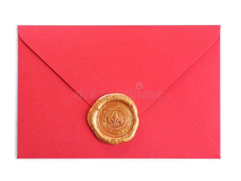 Red Envelope with Wax Seal Isolated on White, Top View Stock Image ...