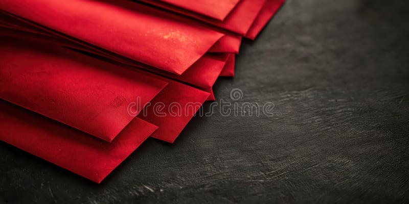 Red Envelopes Arranged on Dark Textured Surface Celebrating Tradition ...