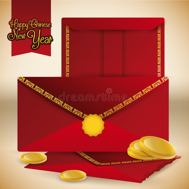 Red Envelopes and Coins for Chinese New Year, Vector Illustration Stock ...