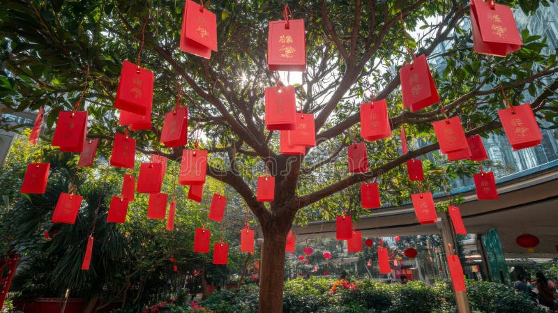 Red Envelopes Hanging from a Tree Branch Stock Illustration ...