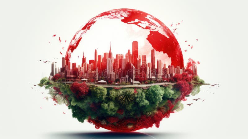 Red Environmental City on Globe Stock Illustration - Illustration of ...