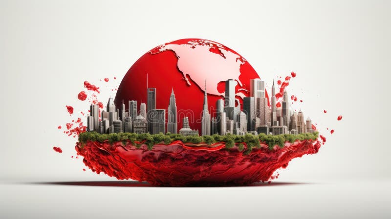 Red Environmental City on Globe Stock Illustration - Illustration of ...